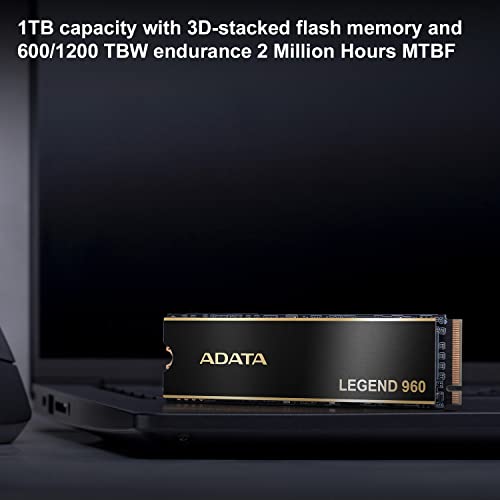 ADATA 1TB SSD Legend 960, NVMe PCIe Gen4 x 4 M.2 2280, Speed up to 7,400MB/s, Internal Solid State Drive for PS5 with Heatsink, Gaming, High Performance Computing, Super Endurance with 3D NAND