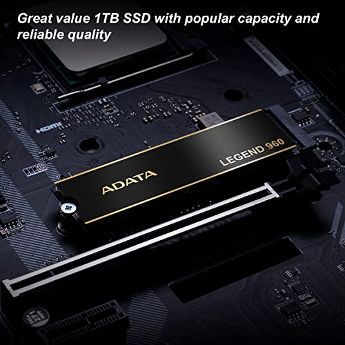 ADATA 1TB SSD Legend 960, NVMe PCIe Gen4 x 4 M.2 2280, Speed up to 7,400MB/s, Internal Solid State Drive for PS5 with Heatsink, Gaming, High Performance Computing, Super Endurance with 3D NAND