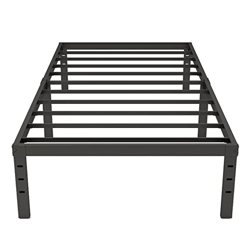 DURISO Twin Size Bed Frame 18 Inch Tall Twin Size Platform Heavy Duty Steel Slats Support Max 2000lbs Easy to Assemble No Box Spring Needed No Noise Black