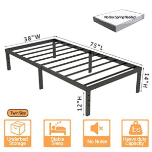 DURISO 14 Inch Twin Size Bed Frame Heavy Duty Metal Twin Size Platform Max 2000lbs Underbed Storage Space No Box Spring Needed Easy to Assemble No Noise Black