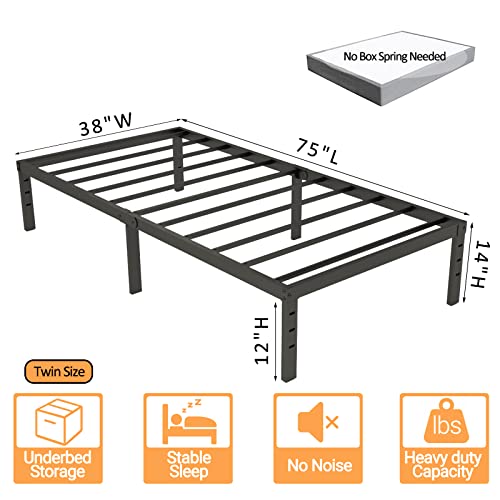 DURISO 14 Inch Twin Size Bed Frame Heavy Duty Metal Twin Size Platform Max 2000lbs Underbed Storage Space No Box Spring Needed Easy to Assemble No Noise Black