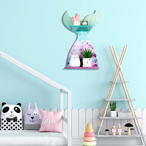 Wall Decor Shelf Bedroom Hanging Shelf Wall Mounted Shelf Wooden Floating Shelves Bathroom Decor for Girls Bedroom Nursery Gift (Mermaid)