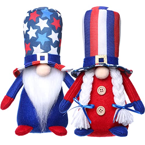 ZTML 4th of July Patriotic Gnome Set, 2 Handmade USA Swedish Tomte Plush - Table Ornaments for Memorial & Independence Day