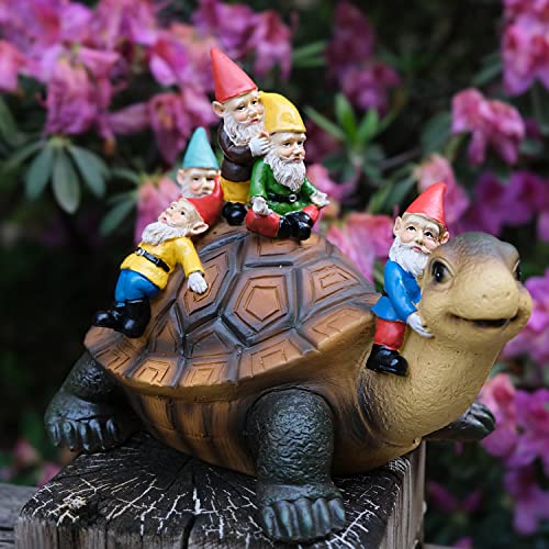 Artooz Garden Gnome Turtle Statues, Funny Garden Turtle with Gnome Statues, Yard Art Resin Figurine for Patio Lawn Porch Indoor Decorations