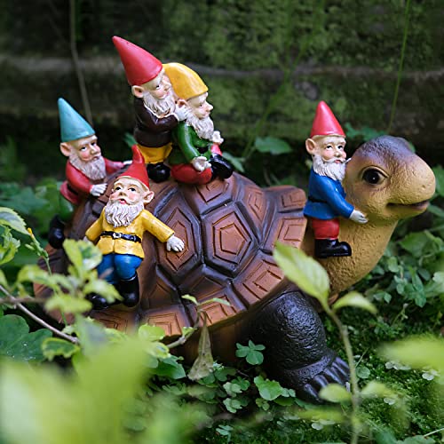 Artooz Garden Gnome Turtle Statues, Funny Garden Turtle with Gnome Statues, Yard Art Resin Figurine for Patio Lawn Porch Indoor Decorations