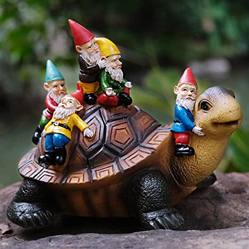 Artooz Garden Gnome Turtle Statues, Funny Garden Turtle with Gnome Statues, Yard Art Resin Figurine for Patio Lawn Porch Indoor Decorations