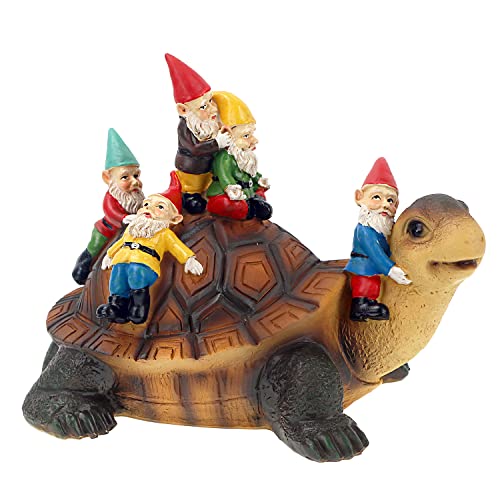 Artooz Garden Gnome Turtle Statues, Funny Garden Turtle with Gnome Statues, Yard Art Resin Figurine for Patio Lawn Porch Indoor Decorations