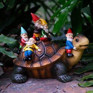 Artooz Garden Gnome Turtle Statues, Funny Garden Turtle with Gnome Statues, Yard Art Resin Figurine for Patio Lawn Porch Indoor Decorations