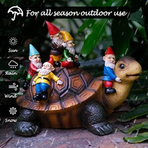 Artooz Garden Gnome Turtle Statues, Funny Garden Turtle with Gnome Statues, Yard Art Resin Figurine for Patio Lawn Porch Indoor Decorations