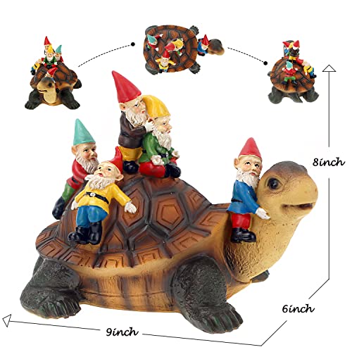 Artooz Garden Gnome Turtle Statues, Funny Garden Turtle with Gnome Statues, Yard Art Resin Figurine for Patio Lawn Porch Indoor Decorations