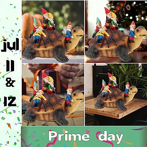 Artooz Garden Gnome Turtle Statues, Funny Garden Turtle with Gnome Statues, Yard Art Resin Figurine for Patio Lawn Porch Indoor Decorations