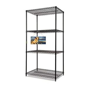 goyuwen 4-shelf storage rack adjustable and 1 wood pendant painting, heavy duty storage shelving unit with 350 lbs loading capacity, steel organizer wire rack(black, 4-shelf 22"x47"x13.8")