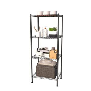 GOYUWEN 4-Shelf Storage Rack Adjustable and 1 Wood Pendant Painting, Heavy Duty Storage Shelving Unit with 350 lbs Loading Capacity, Steel Organizer Wire Rack(Black, 4-Shelf 22"x47"x13.8")