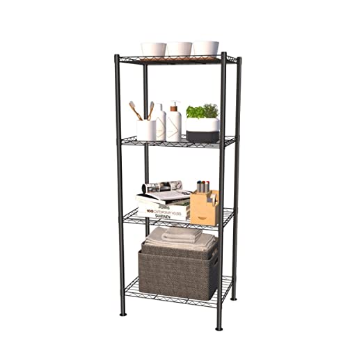 GOYUWEN 4-Shelf Storage Rack Adjustable and 1 Wood Pendant Painting, Heavy Duty Storage Shelving Unit with 350 lbs Loading Capacity, Steel Organizer Wire Rack(Black, 4-Shelf 22"x47"x13.8")