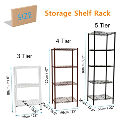 GOYUWEN 4-Shelf Storage Rack Adjustable and 1 Wood Pendant Painting, Heavy Duty Storage Shelving Unit with 350 lbs Loading Capacity, Steel Organizer Wire Rack(Black, 4-Shelf 22"x47"x13.8")