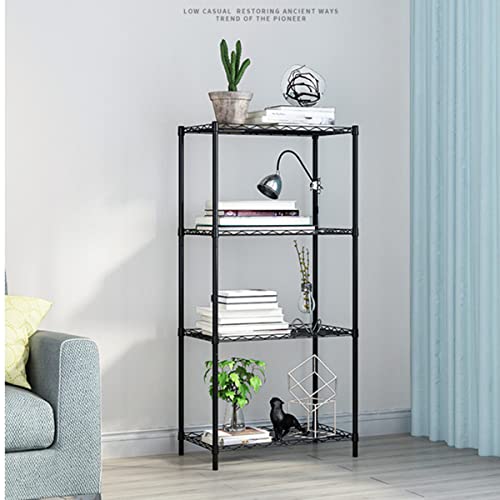 GOYUWEN 4-Shelf Storage Rack Adjustable and 1 Wood Pendant Painting, Heavy Duty Storage Shelving Unit with 350 lbs Loading Capacity, Steel Organizer Wire Rack(Black, 4-Shelf 22"x47"x13.8")