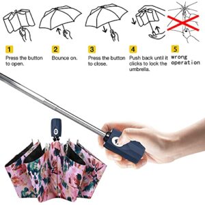 FDJASGY UV Sun Umbrella Compact Folding Travel Umbrella Auto Open Close Compact Folding Rain Umbrellas for Women Men Blocking UV 99.98% Hibiscus