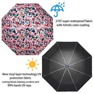 FDJASGY UV Sun Umbrella Compact Folding Travel Umbrella Auto Open Close Compact Folding Rain Umbrellas for Women Men Blocking UV 99.98% Hibiscus