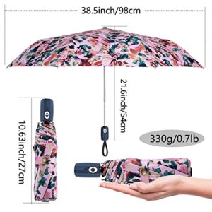 FDJASGY UV Sun Umbrella Compact Folding Travel Umbrella Auto Open Close Compact Folding Rain Umbrellas for Women Men Blocking UV 99.98% Hibiscus