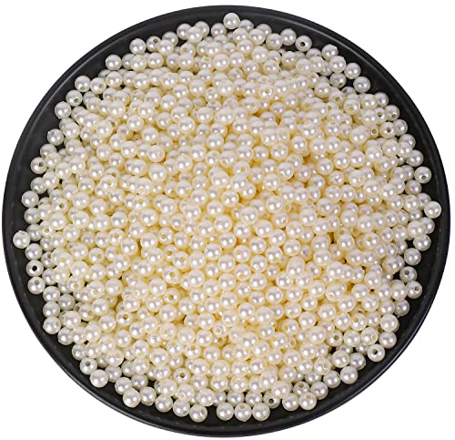 Sooyee Pearl Beads for Craft, 1500pcs Ivory Faux Fake Pearls, 6 MM Small Sew on Pearl Beads with Holes for Jewelry Making, Bracelets, Necklaces, Hairs, Crafts, Decoration and Vase Filler