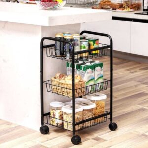 n/a 3 Tier Kitchen Trolley on Wheels with Handle Trolley for Kitchen Bathroom Cabinet White Black (Color : 2)