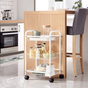 n/a 3 Tier Kitchen Trolley on Wheels with Handle Trolley for Kitchen Bathroom Cabinet White Black (Color : 2)