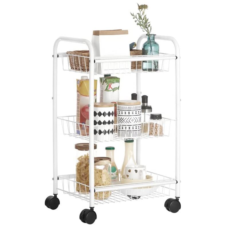 n/a 3 Tier Kitchen Trolley on Wheels with Handle Trolley for Kitchen Bathroom Cabinet White Black (Color : 2)