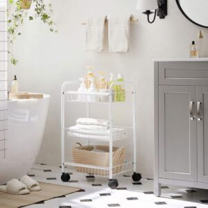 n/a 3 Tier Kitchen Trolley on Wheels with Handle Trolley for Kitchen Bathroom Cabinet White Black (Color : 2)