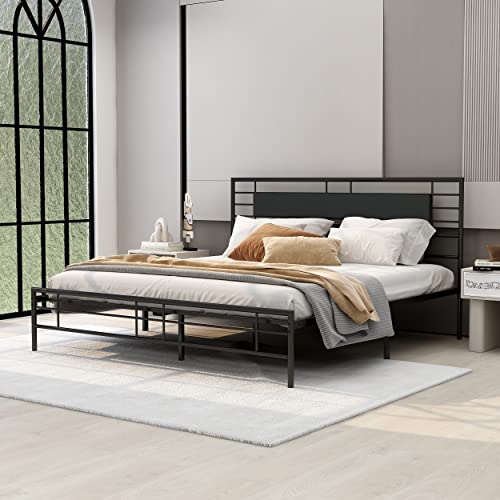 NNV Metal King Size Platform Bed Frame with Headboard and Footboard Under Storage Steel Slat Size Mattress Foundation Black