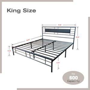 NNV Metal King Size Platform Bed Frame with Headboard and Footboard Under Storage Steel Slat Size Mattress Foundation Black