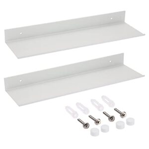 ownmy set of 2 white metal floating shelf wall mount bathroom shower shelves brackets floating wall racks, 16 inch metal display wall shelves modern floating storage shelves for kitchen living room