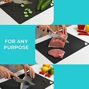 VOMAN Flexible Cutting Boards for Kitchen, Set of 3 | BPA-Free Cutting Mats for Cooking, Cutting Board Mats, Non Slip Cutting Sheets, Plastic Cutting Board Set (Black Black Black)