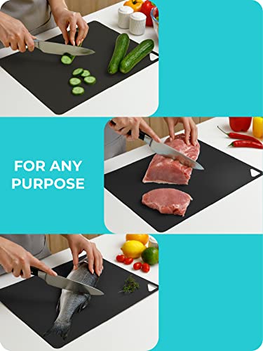 VOMAN Flexible Cutting Boards for Kitchen, Set of 3 | BPA-Free Cutting Mats for Cooking, Cutting Board Mats, Non Slip Cutting Sheets, Plastic Cutting Board Set (Black Black Black)