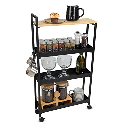 7Penn Bathroom Organizer Slim Storage Cart with Wheels - Mobile 4 Tier Narrow Shelf Tower Snack Cart for Small Spaces - Rolling Kitchen Spice Organizer - Narrow Shelf Laundry Room Storage