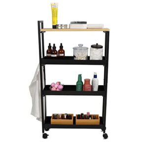 7Penn Bathroom Organizer Slim Storage Cart with Wheels - Mobile 4 Tier Narrow Shelf Tower Snack Cart for Small Spaces - Rolling Kitchen Spice Organizer - Narrow Shelf Laundry Room Storage