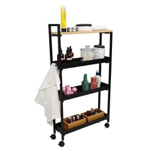 7Penn Bathroom Organizer Slim Storage Cart with Wheels - Mobile 4 Tier Narrow Shelf Tower Snack Cart for Small Spaces - Rolling Kitchen Spice Organizer - Narrow Shelf Laundry Room Storage