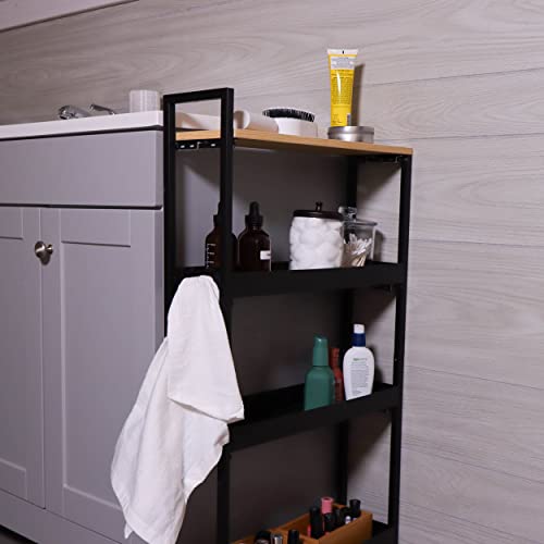 7Penn Bathroom Organizer Slim Storage Cart with Wheels - Mobile 4 Tier Narrow Shelf Tower Snack Cart for Small Spaces - Rolling Kitchen Spice Organizer - Narrow Shelf Laundry Room Storage