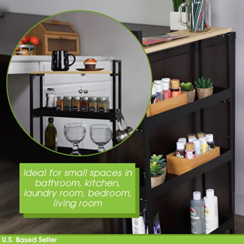 7Penn Bathroom Organizer Slim Storage Cart with Wheels - Mobile 4 Tier Narrow Shelf Tower Snack Cart for Small Spaces - Rolling Kitchen Spice Organizer - Narrow Shelf Laundry Room Storage