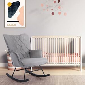 Ailisforest Rocking Chair, Modern Rocking Chair Nursery Set with Lumbar Pillow and Ottoman, Glider Chair for Nursery/Living Room/Bedroom-Gray