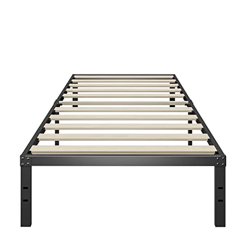 ZIYOO Twin Size Bed Frames, 18 Inch Tall, 3 Inches Wide Wood Slats with 2500lbs Support for Mattress, No Box Spring Needed, Noise Free, Non-Slip, Easy Assembly