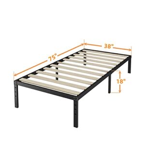 ZIYOO Twin Size Bed Frames, 18 Inch Tall, 3 Inches Wide Wood Slats with 2500lbs Support for Mattress, No Box Spring Needed, Noise Free, Non-Slip, Easy Assembly