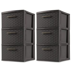 3 drawer weave tower plastic, espresso, set of 2