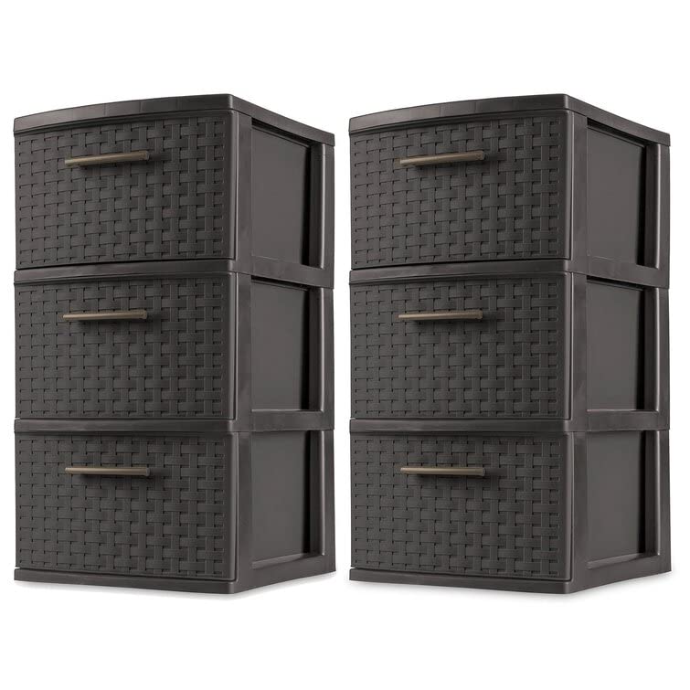 3 Drawer Weave Tower Plastic, Espresso, Set of 2