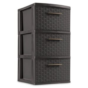 3 Drawer Weave Tower Plastic, Espresso, Set of 2