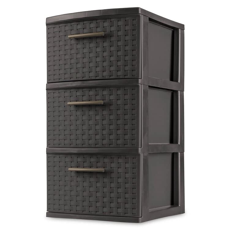 3 Drawer Weave Tower Plastic, Espresso, Set of 2