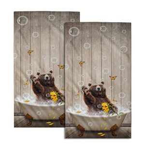 giwawa funny bear hand towels set of 2 brown bathtub decorative bath towel soft absorbent towel for bathroom kitchen dish spa yoga 14"x28"