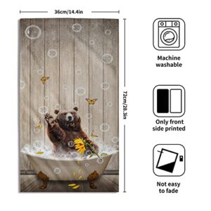 Giwawa Funny Bear Hand Towels Set of 2 Brown Bathtub Decorative Bath Towel Soft Absorbent Towel for Bathroom Kitchen Dish Spa Yoga 14"x28"