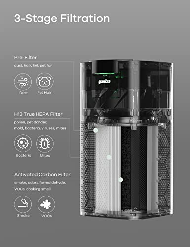 Ganiza Air Purifiers for Home Large Room Pets Dander Pollen dust allerg*ns Smoke, 23dB Less Noise, Ozone Free, H13 HEPA Filter