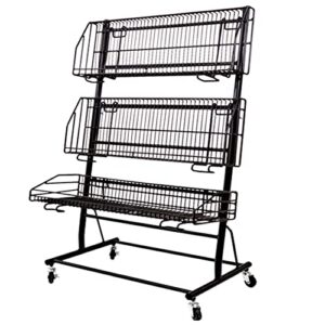 adjustable 3-tier metal wire storage shelf display rack with wheels - heavy duty organizer for kitchen, laundry, bathroom, pantry, closet, garage