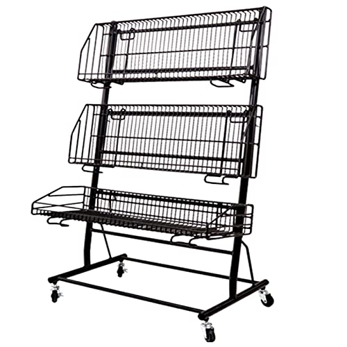 Adjustable 3-Tier Metal Wire Storage Shelf Display Rack with Wheels - Heavy Duty Organizer for Kitchen, Laundry, Bathroom, Pantry, Closet, Garage